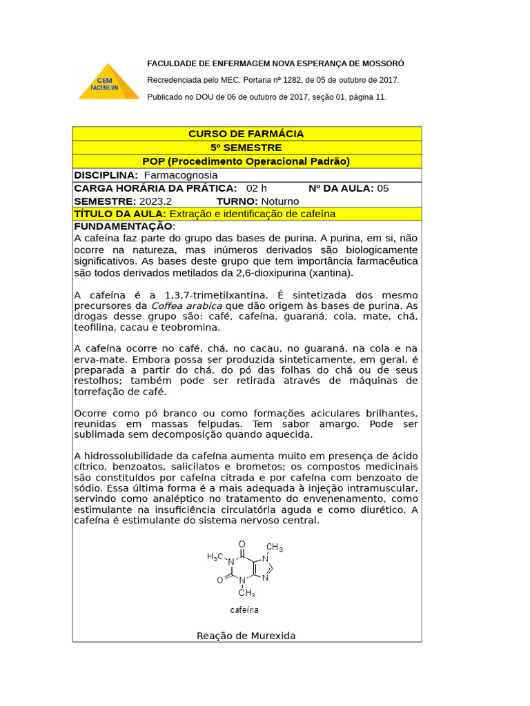 POP extração de alcalóides púricos | PDF