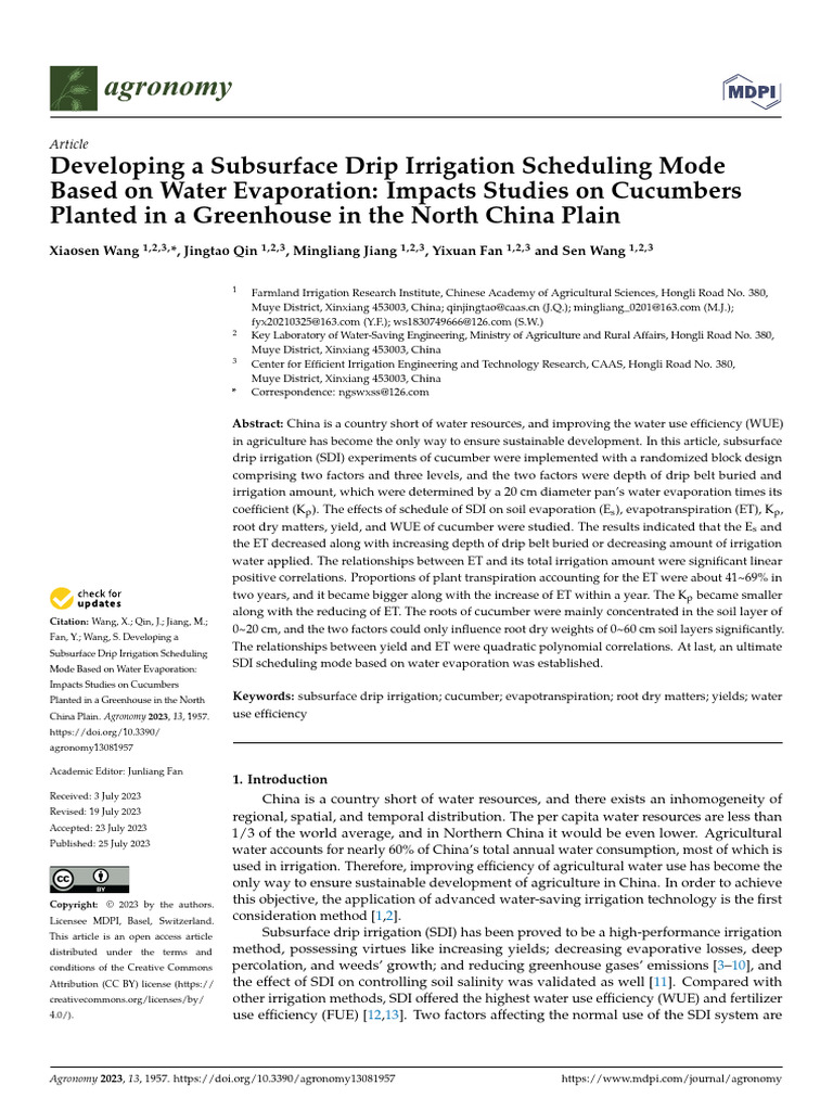 Developing A Subsurface Drip Irrigation Scheduling Mode Based On Water Evaporation | PDF