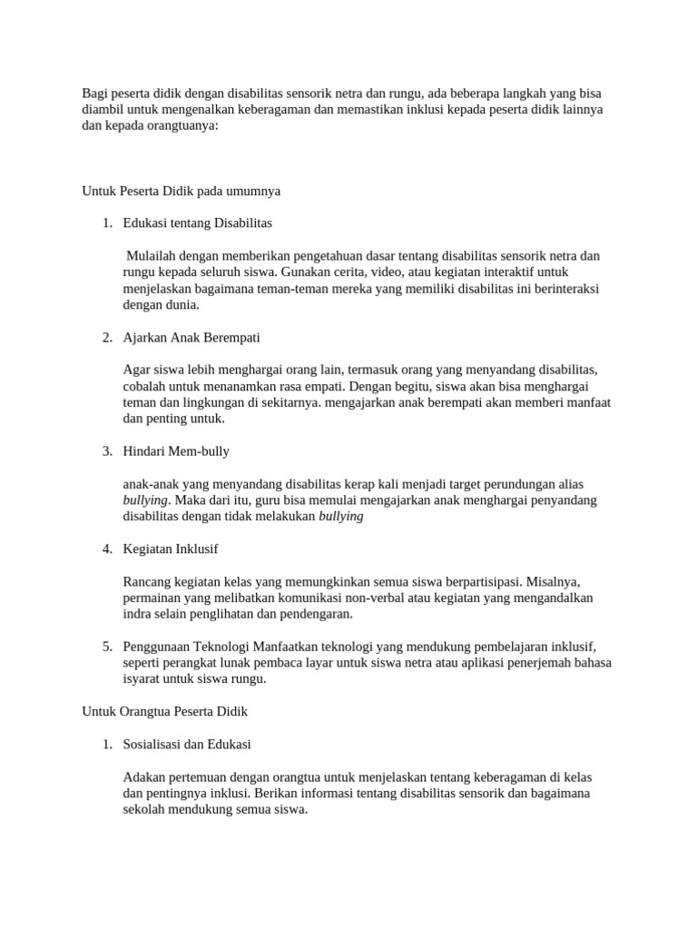 Bagi Peserta Didik Dengan Disabilitas Sensorik Netra Dan Rungu | PDF