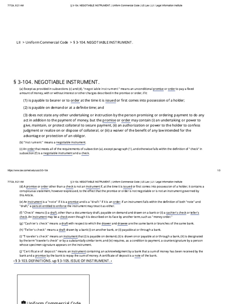 3-104. NEGOTIABLE INSTRUMENT. - Uniform Commercial Code - US Law - LII ...