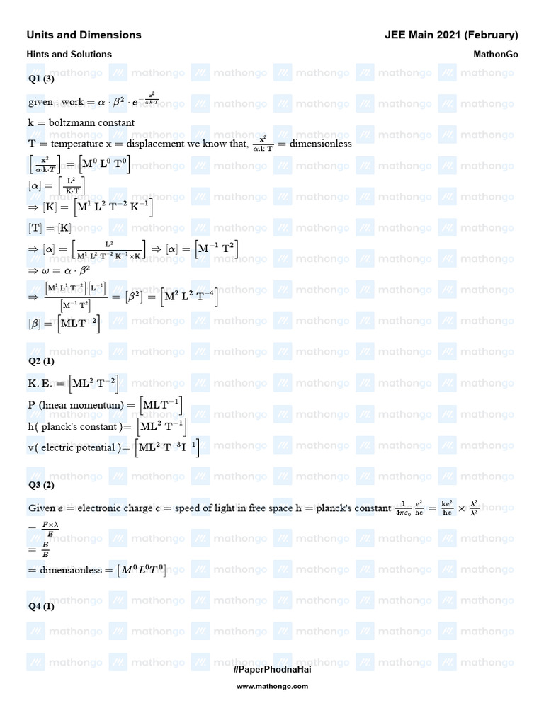 Physics Unit and Dimensions Pyqs Jee Mains | PDF