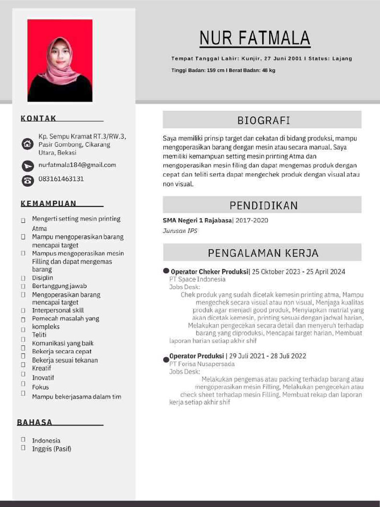 CV Berkas Nur Fatmala PDF 20240427 232821 0000 11zon - Compressed | PDF