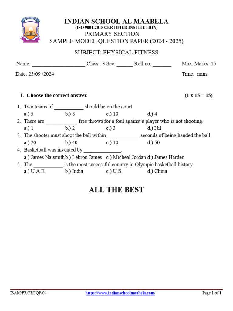 PE SAMPLE QUESTION PAPER TERM-1.docx | PDF