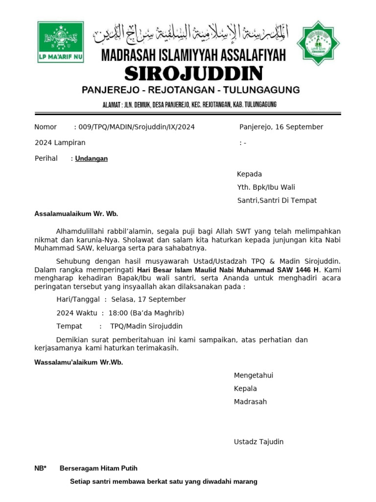 Undangan Maulid Nabi Fiks | PDF