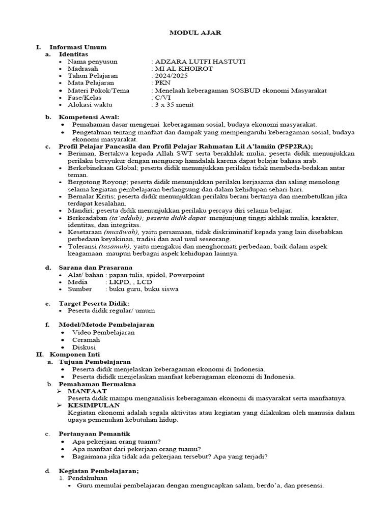 MODUL AJAR PKN Fix | PDF