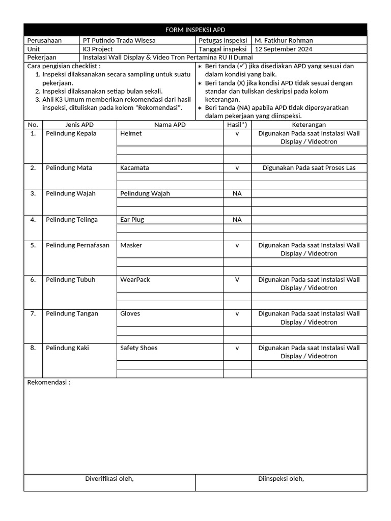 Form Inspeksi APD | PDF