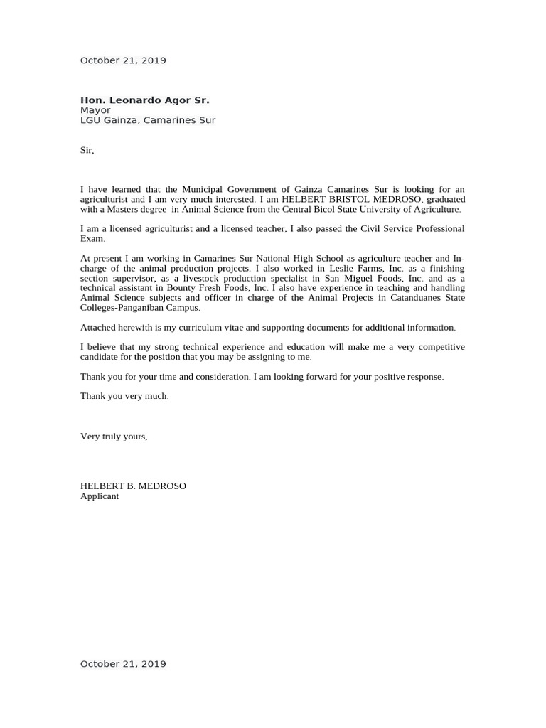 Application Letter LGU - Aroroy | PDF