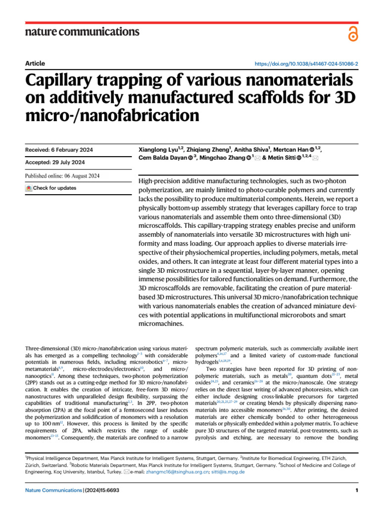 Capillary Trapping of Various Nanomaterials On Additively Manufactured Scaffolds For 3D Micro ...