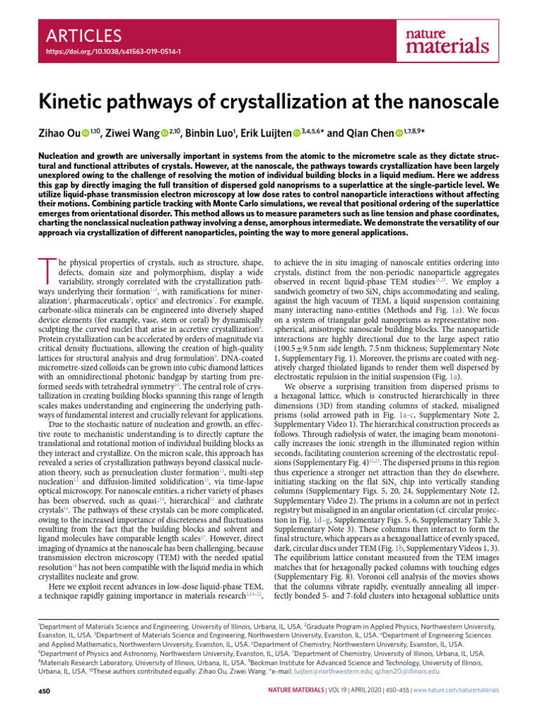 Kinetic Pathways of Crystallization at The Nanoscale: Articles | PDF