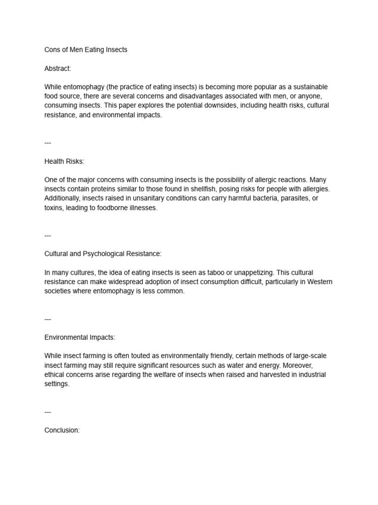 Cons of Men Eating Insects | PDF