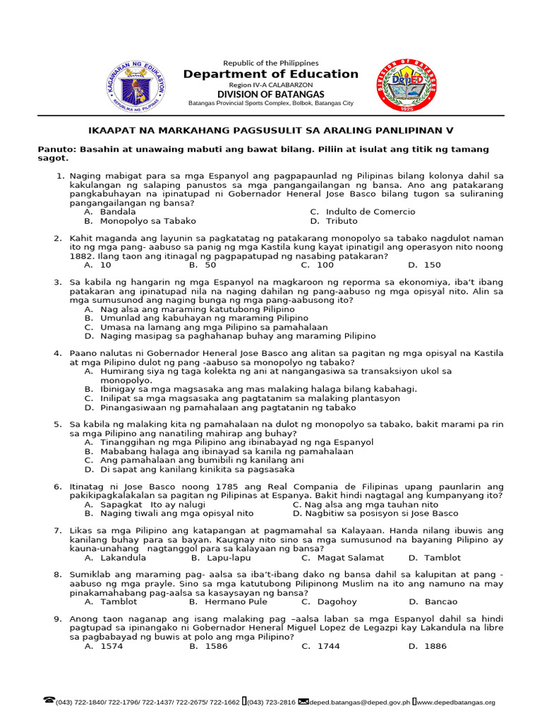 Grade-5-4th PT AP | PDF