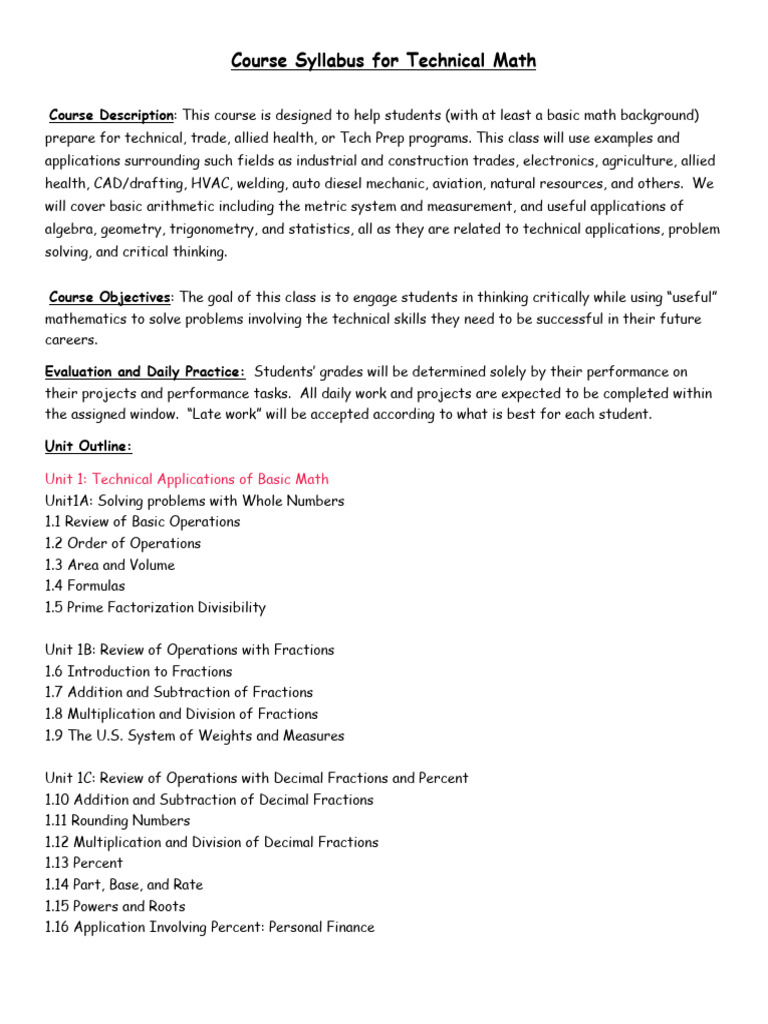 Tech Math Syllabus 2018 | PDF