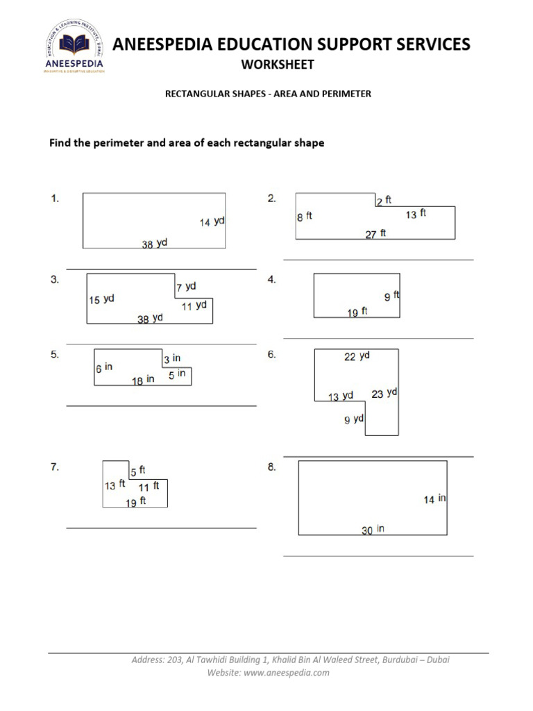 Rectangular Shapes: Area & Perimeter Worksheet | PDF | Art