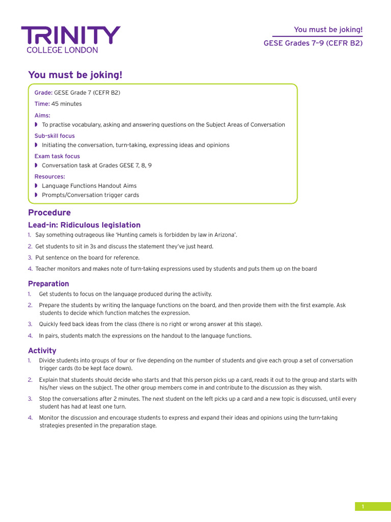 09 GESE G7 You Must Be Joking! | PDF | Human Communication