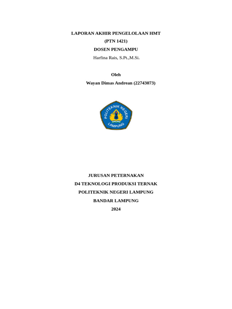 Laporan Akhir Pengelolaan HMT | PDF