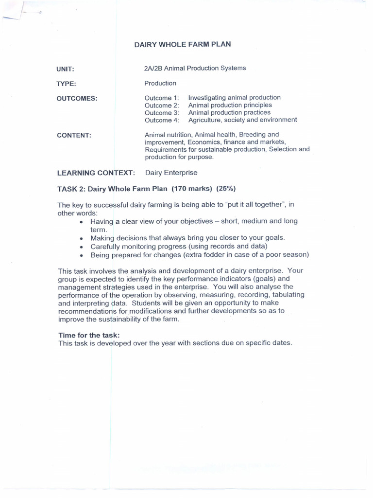 Dairy Whole Farm Plan | PDF