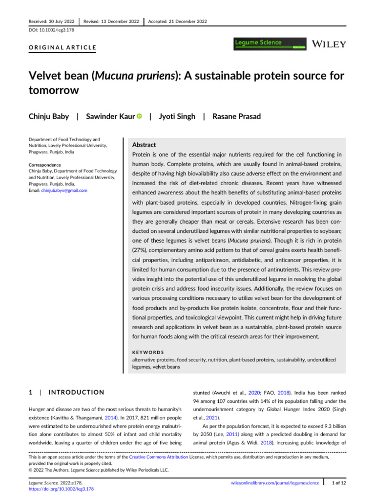 Sustainable Protein: Velvet Bean | PDF | Polyphenol | Legume