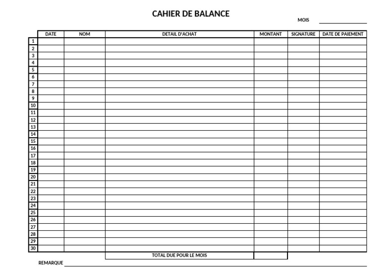 Cahier de Balance | PDF