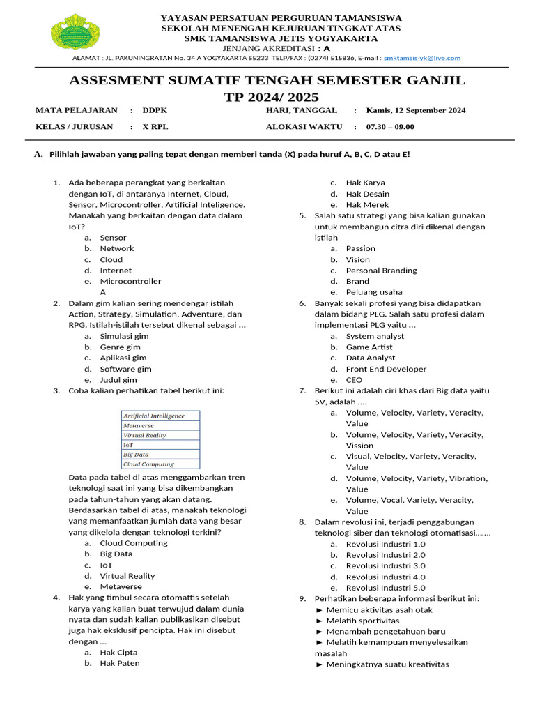 PTS Ganjil X RPL | PDF