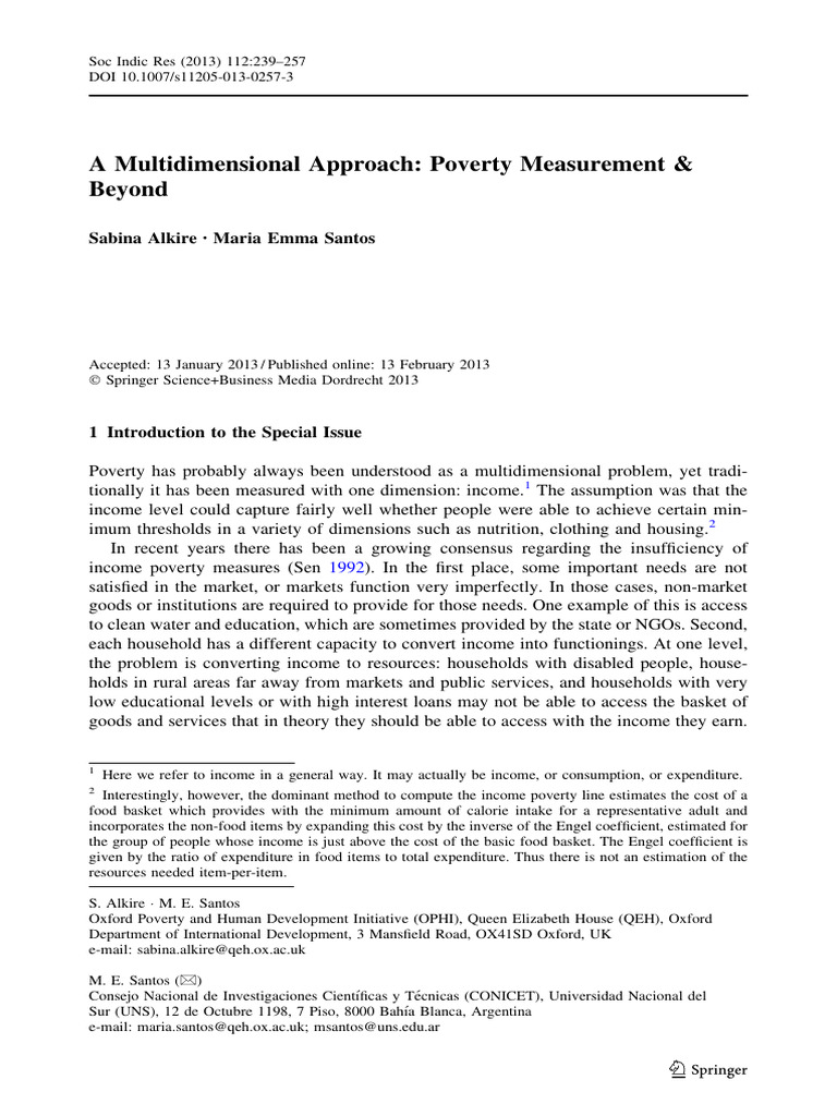 A Multidimensional Approach - Poverty Measurement & Beyond | PDF