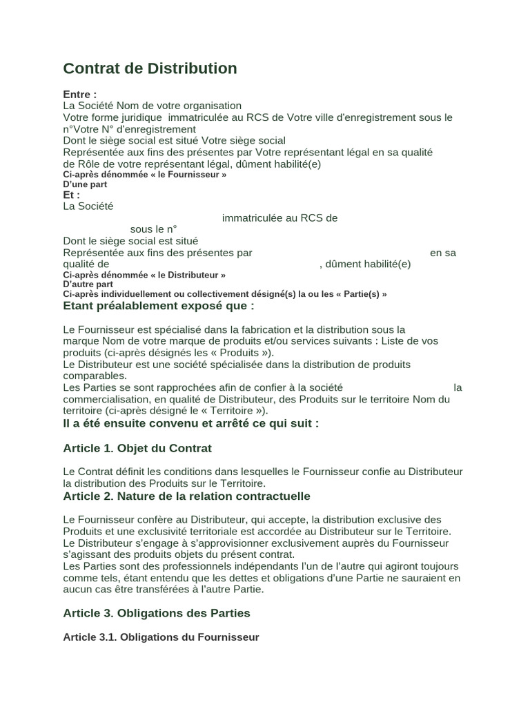 EXEMPLE DE Contrat de Distribution | PDF