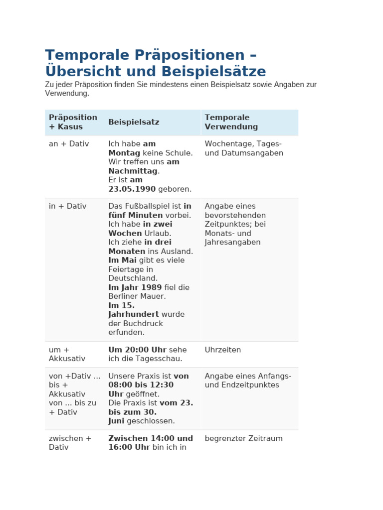 Temporale Präpositionen | PDF