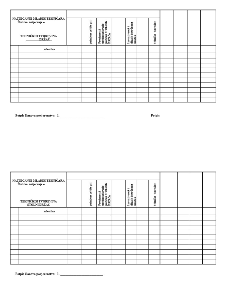 Tablica Za VREDNOVANJE - Školsko 2019.-2020 | PDF
