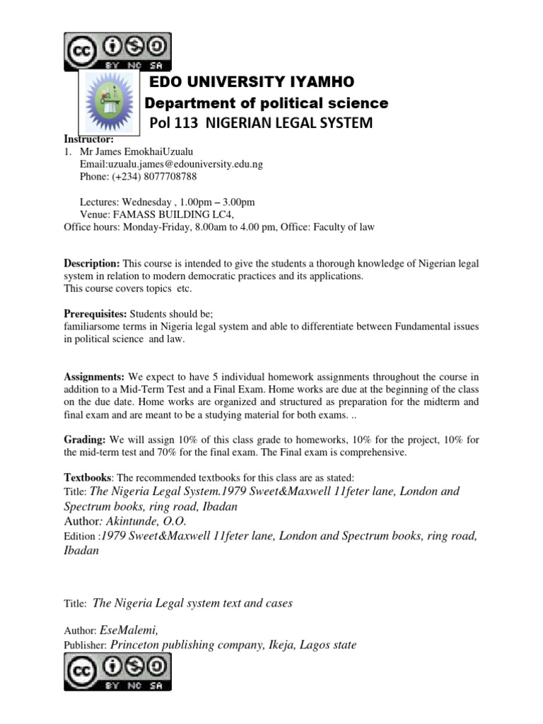 Nigerian Legal System Pol 113 | PDF