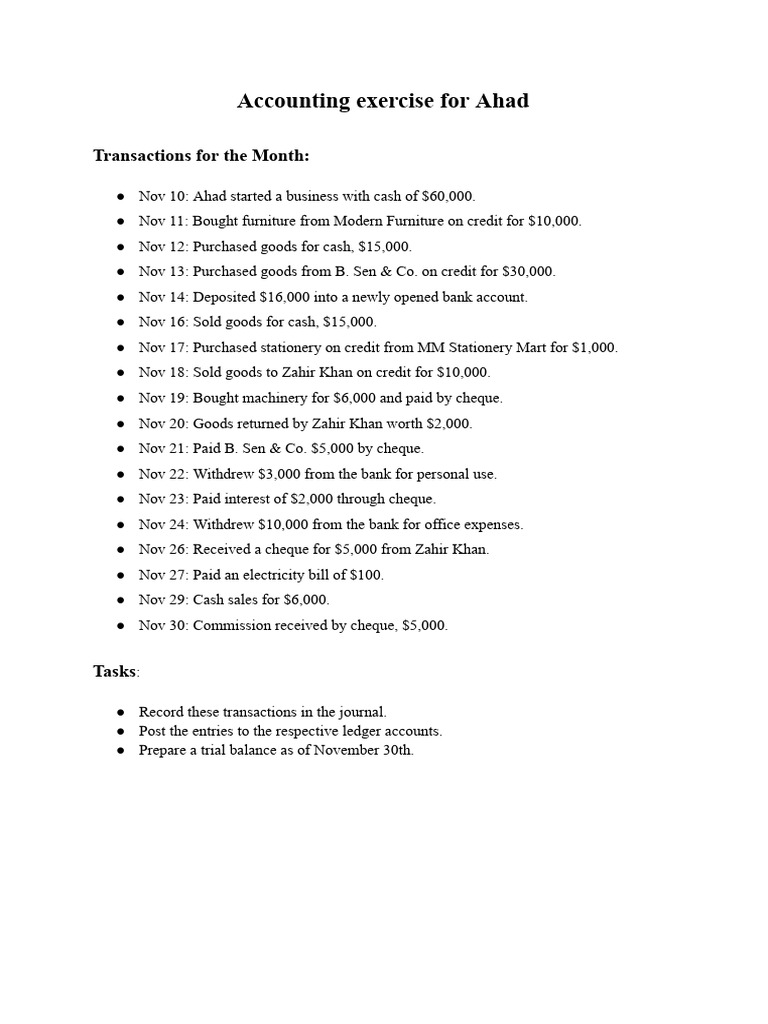 Accounting Exercise For Ahad | PDF