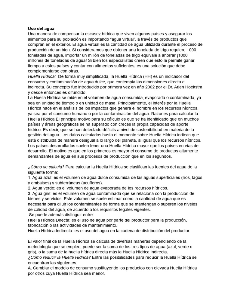 Uso Del Agua | PDF | Agua | Tecnología