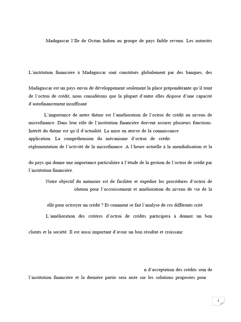 Etude de Processus de L Octroi de Credit Chez Madacredito S A | PDF