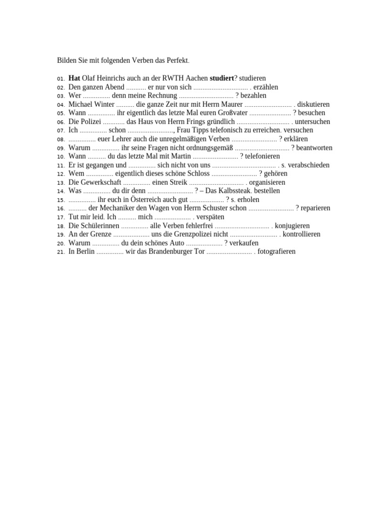 Bilden Sie Mit Folgenden Verben Das Perfekt | PDF