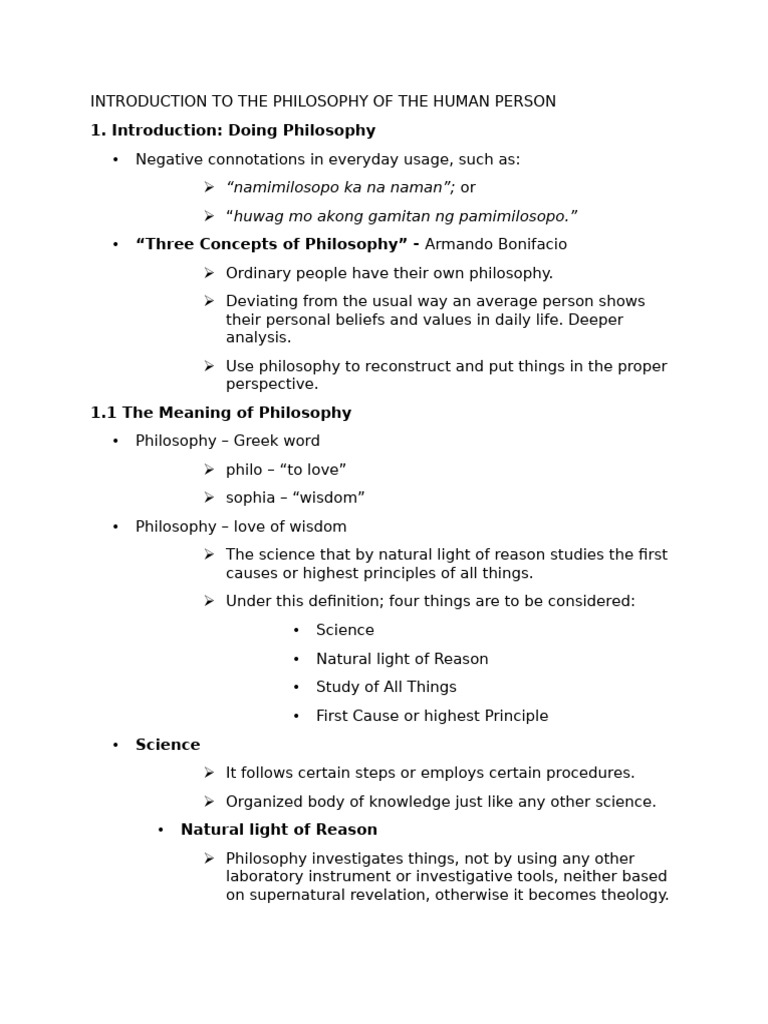 REVIEWER - INTRODUCTION TO THE PHILOSOPHY OF THE HUMAN PERSON | PDF