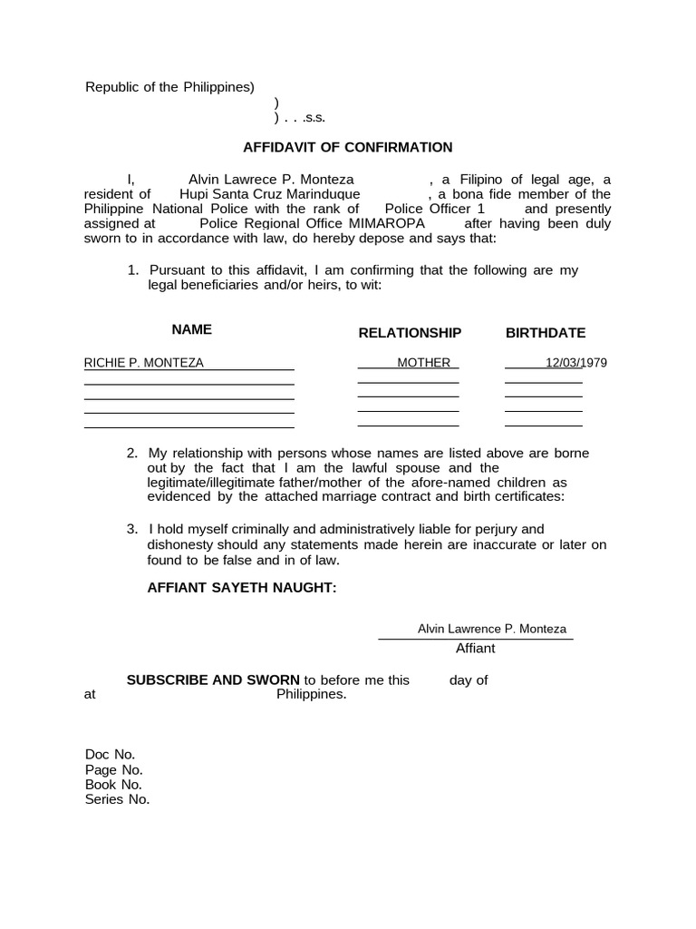 Affidavit of Confirmation | PDF