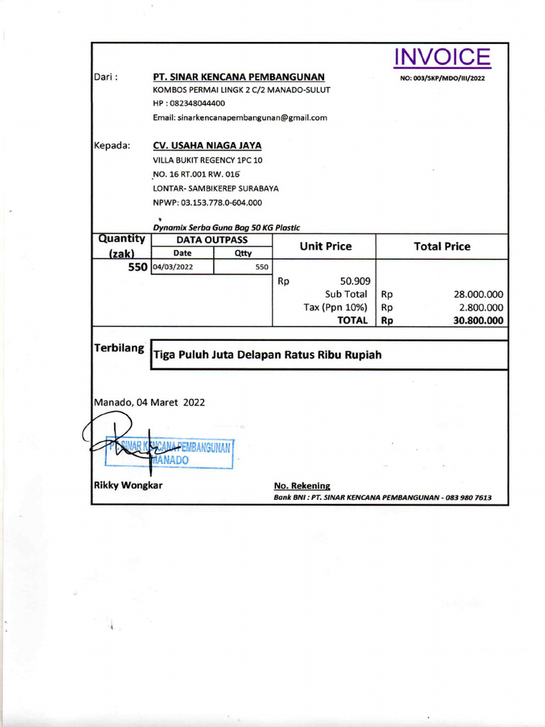 Invoice Cv. UNJ | PDF