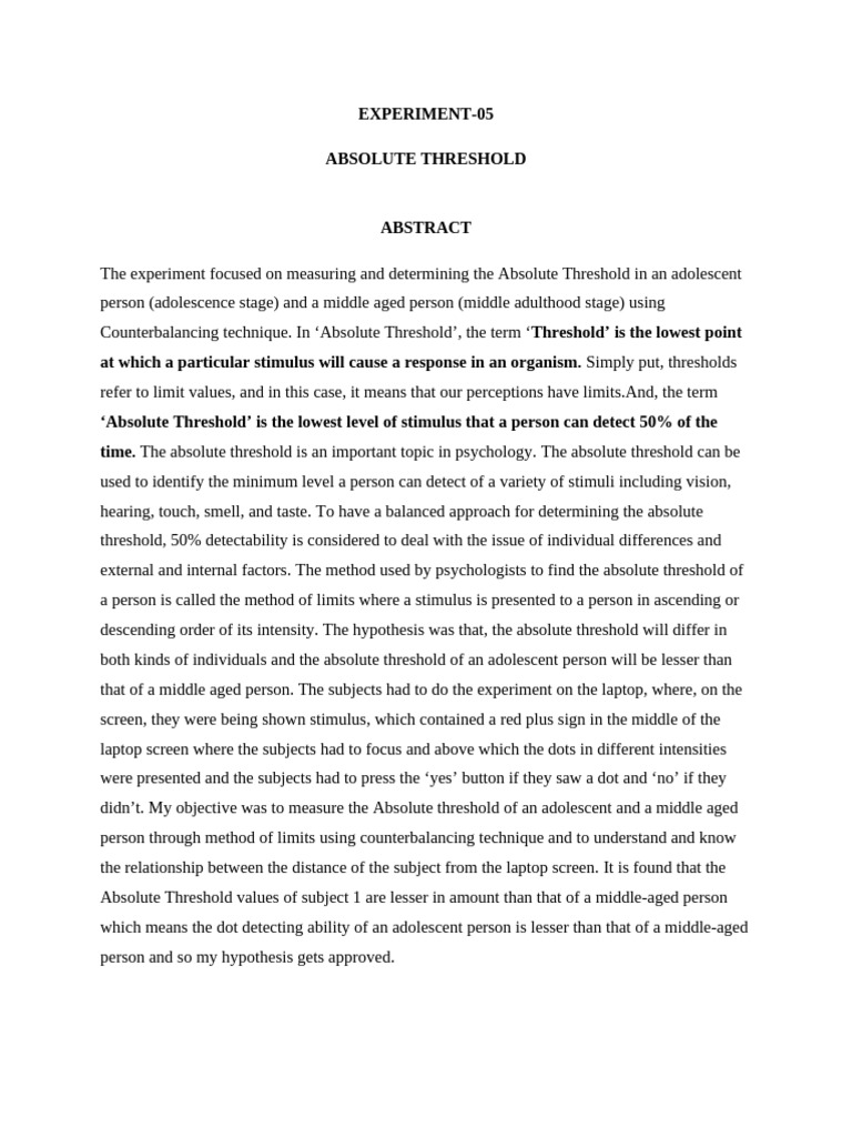 EXPERIMENT-05 (Absolute Threshold) | PDF | Odor | Philosophy