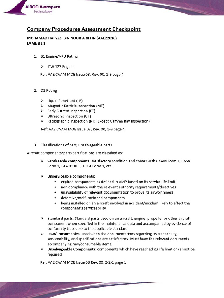 AAE Company Procedures Assessment Checkpoint | PDF