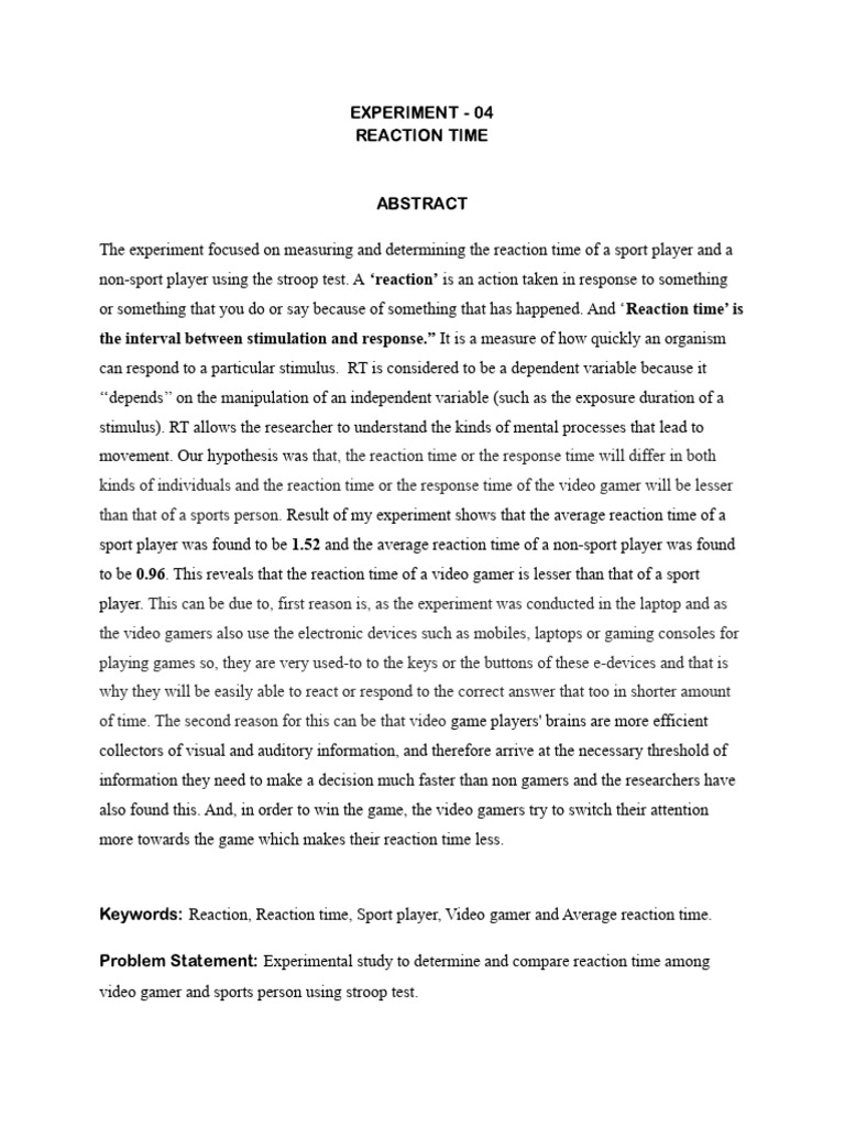 EXPERIMENT - 04 REACTION TIME | PDF