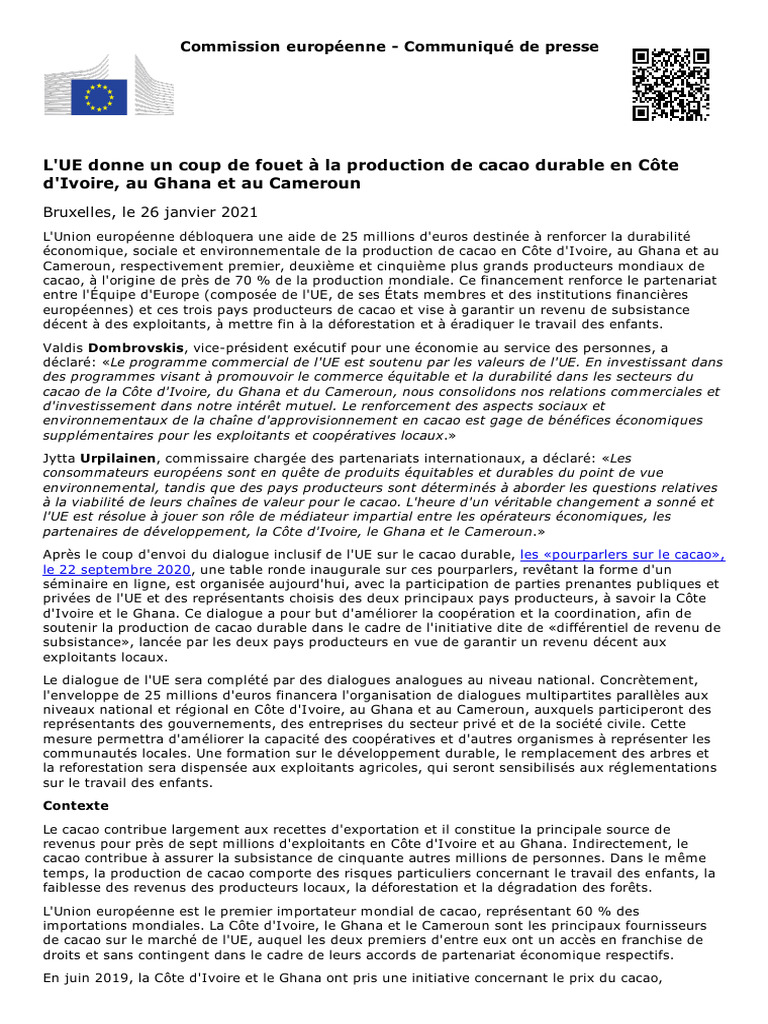 L UE Donne Un Coup de Fouet La Production de Cacao Durable en C Te D Ivoire Au Ghana Et Au ...