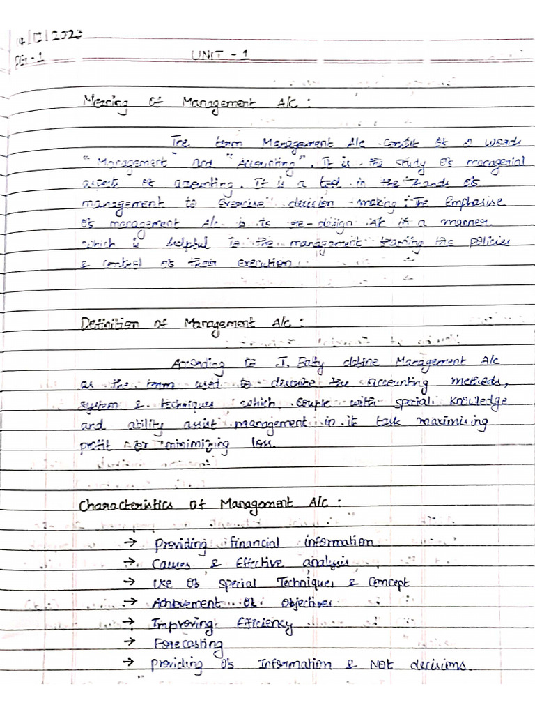 Management Accounting Notes (Unit - 1&2&3) | PDF