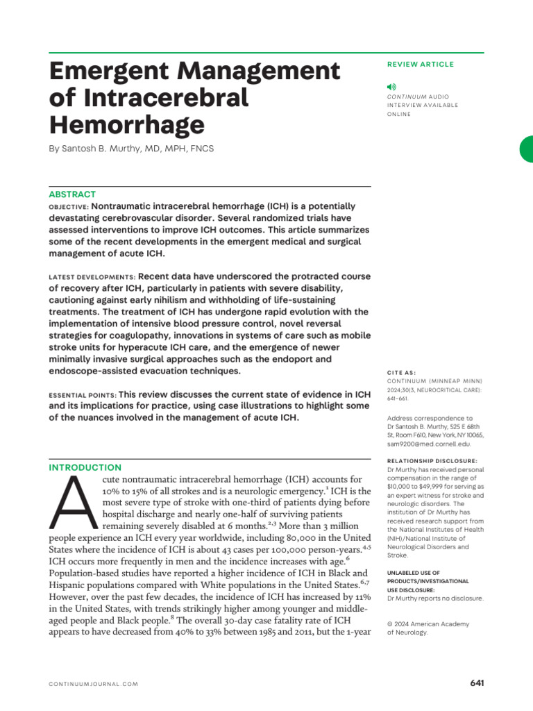 Emergent Management of Intracerebral Hemorrhage.7 | PDF | Blood ...