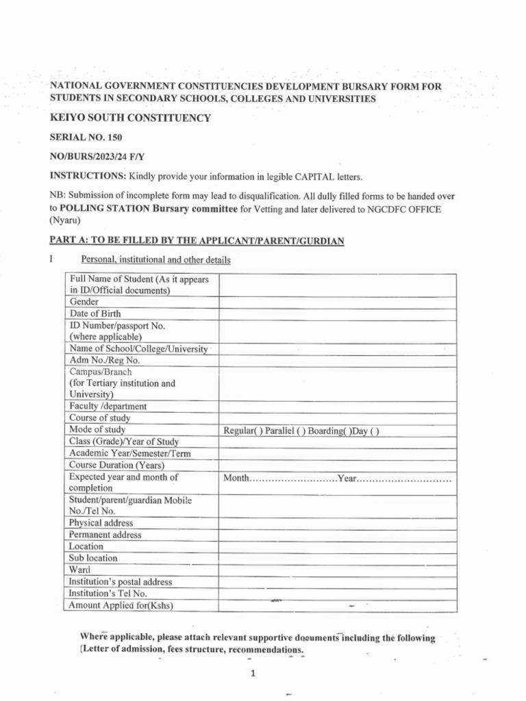 CDF Bursary Form - 001 - 001 | PDF