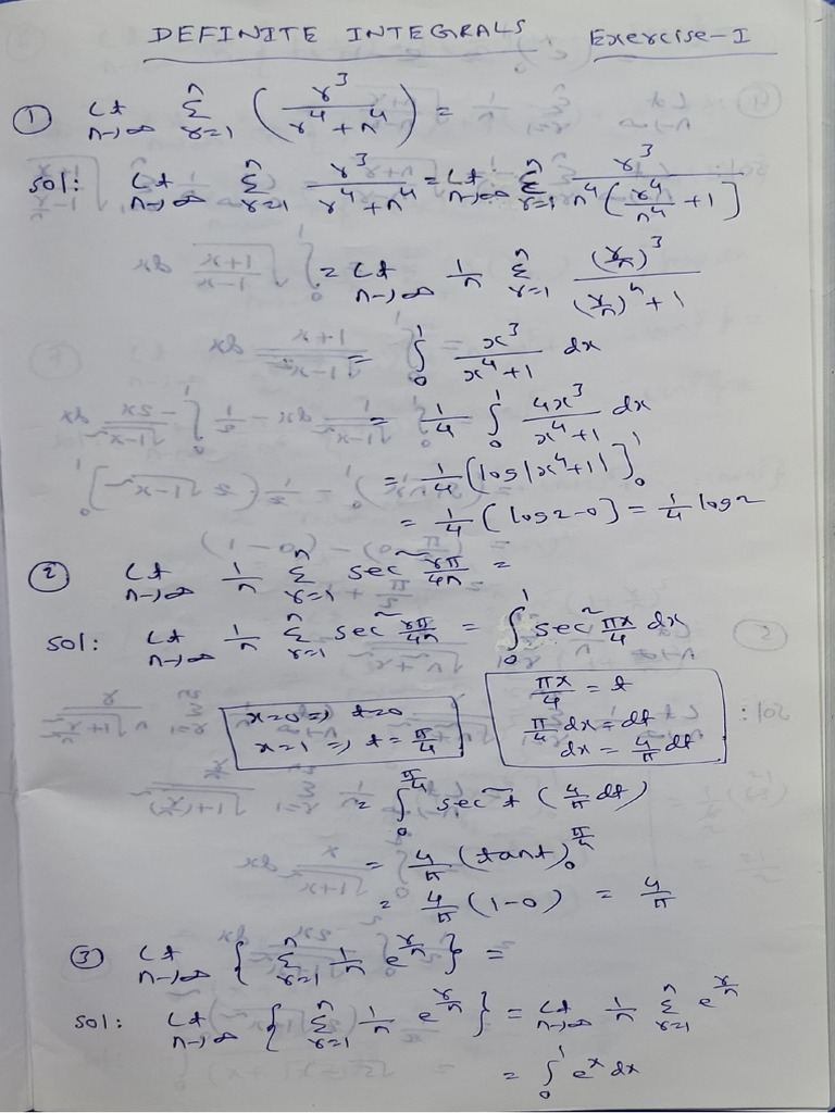Definite Integrals Exercise 1 | PDF