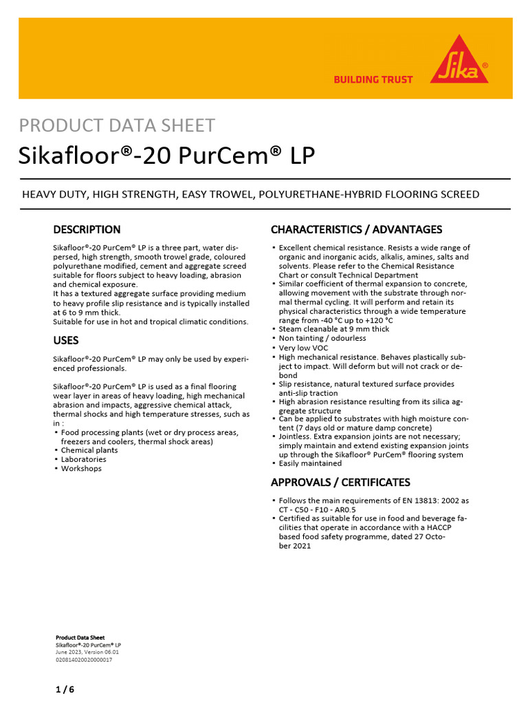 PDS - Sikafloor-20 PurCem LP | PDF