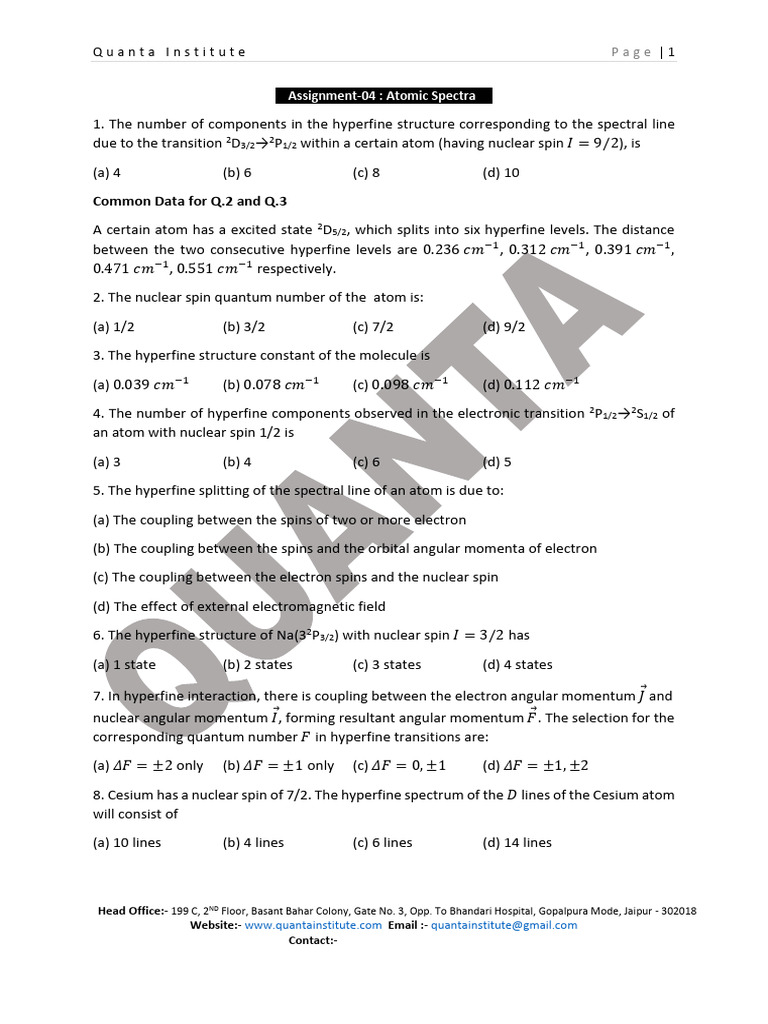 Assignment-04 Atomic Spectra | PDF