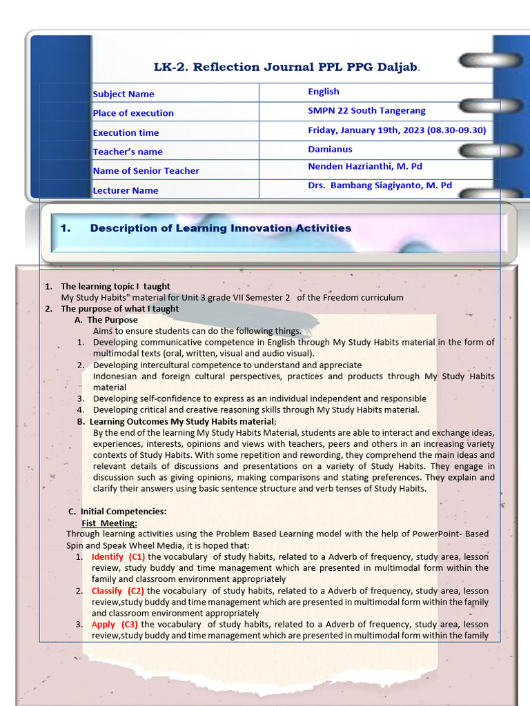 Lk 2 Reflection Journal Ppl Ppg Daljab Siklus 2 Pdf