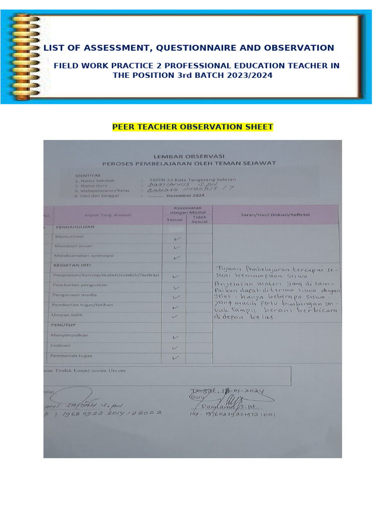 List of Assessment, Questionnaire and Observation PPL 2 PPG | PDF ...