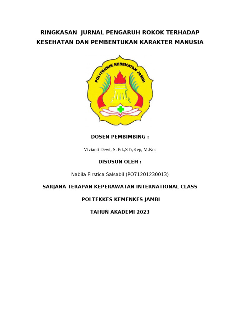 Ringkasan Jurnal Pengaruh Rokok Terhadap Kesehatan Dan Pembentukan ...