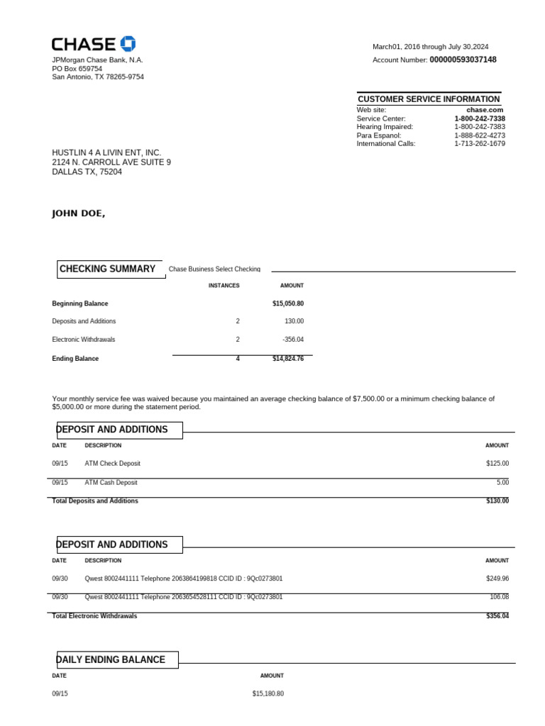 Chase Bank Statement | PDF