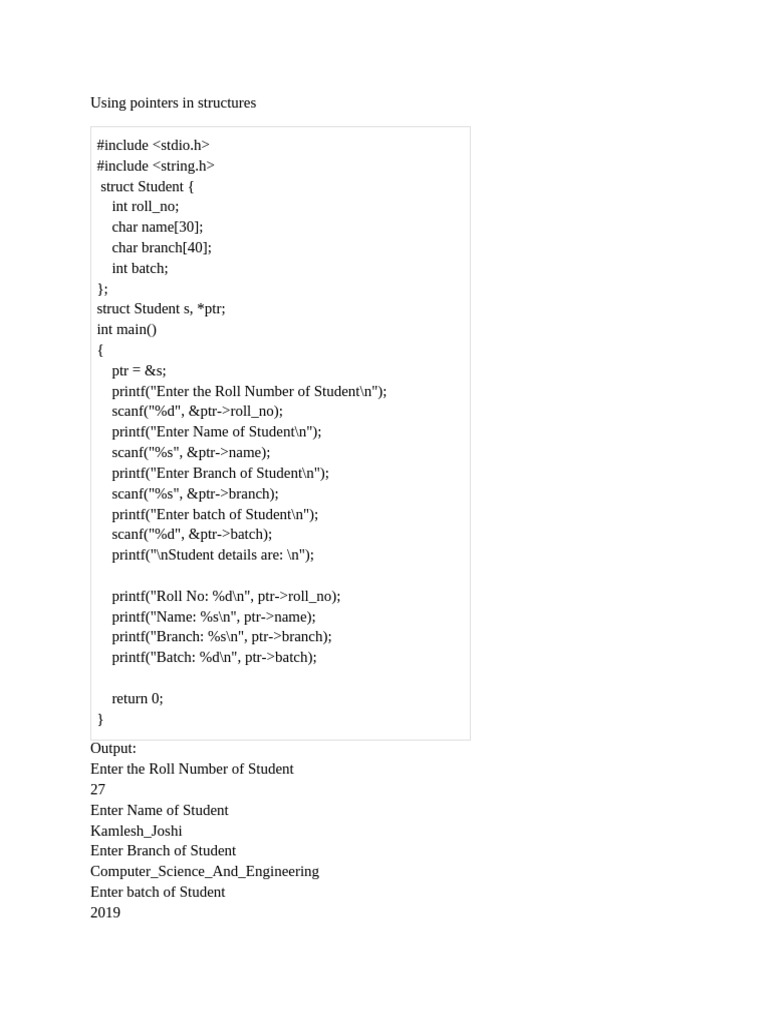 Using Pointers in Structures | PDF